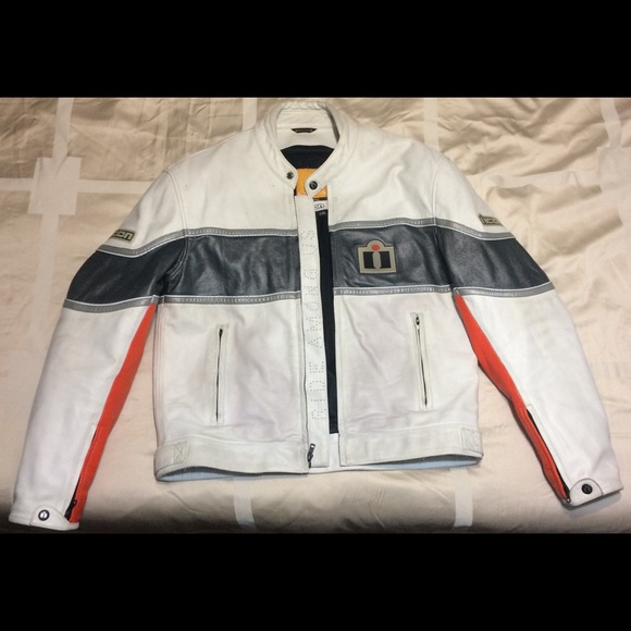 ICON | Jackets & Coats | Mens Leather Icon White Motorcycle Jacket ...